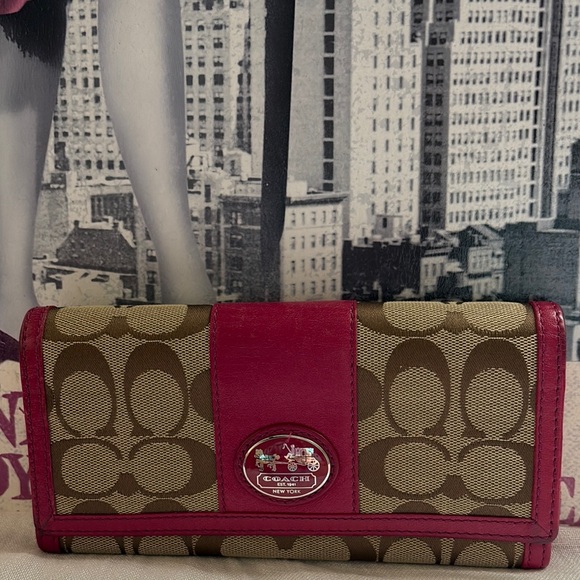 Coach | Bags | Coach Pink And Brown Signature Wallet | Poshmark